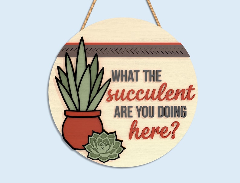 Succulent Welcome Sign Laser Cut SVG, Cactus Door Hanger DXF, Front ...