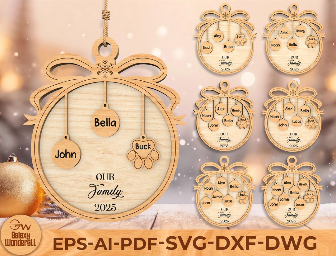 Personalized Family Bauble Ornament: Laser Cut SVG DXF (digital File ...