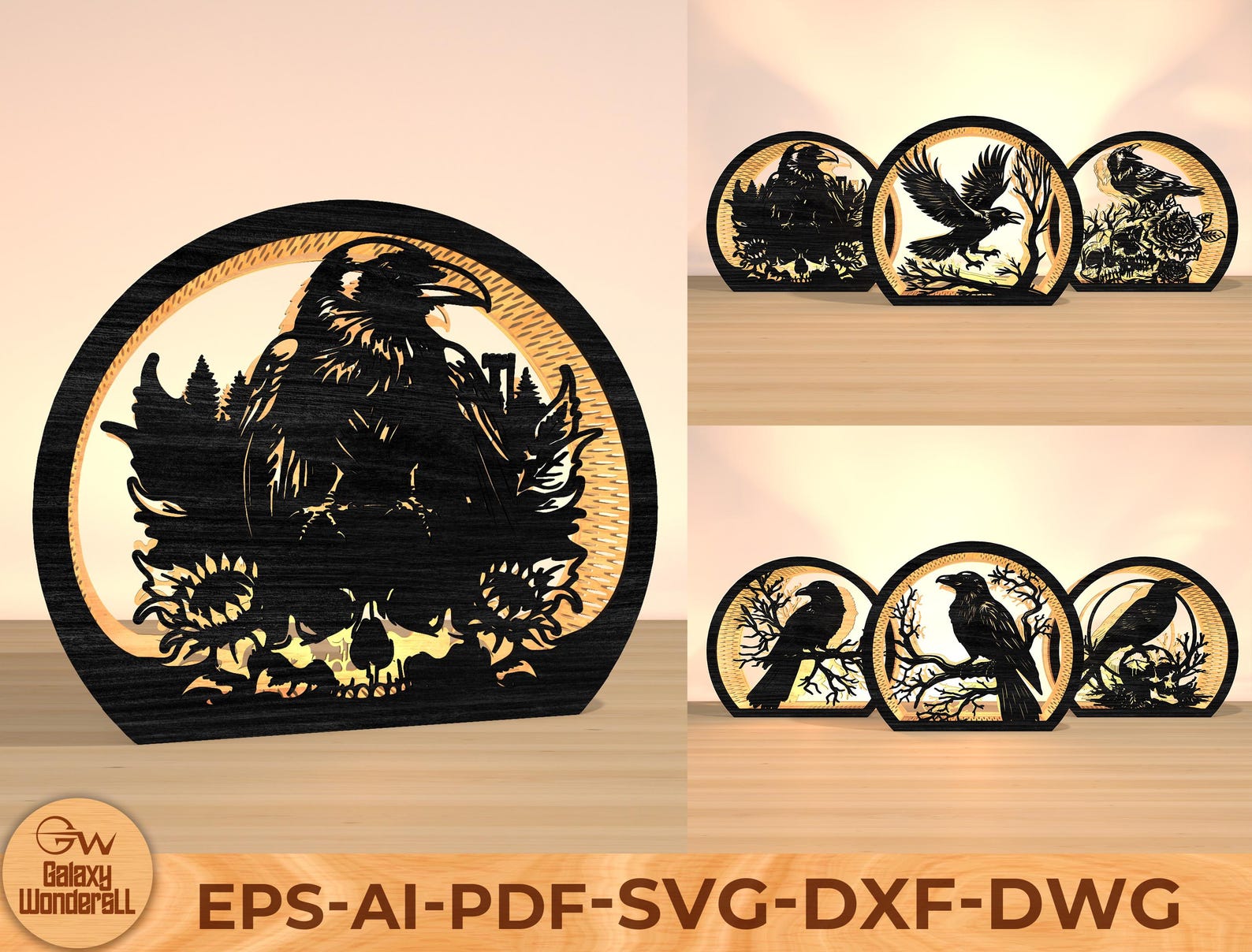 Raven Lantern Laser Cut File: Gothic Halloween Decor SVG, Light Box for ...