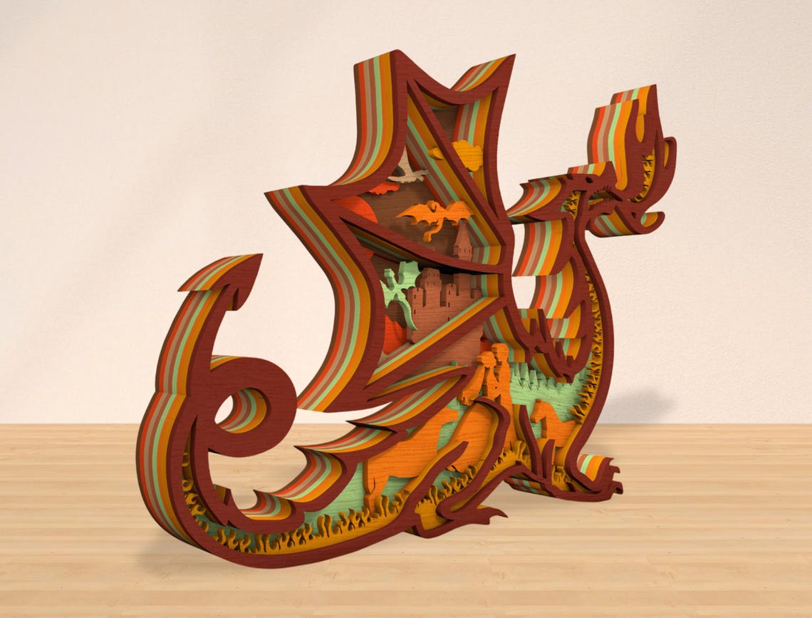 Dragon 3D Layer Svg, Prince and Princess Svg, Dragon Home Decor, 8 ...