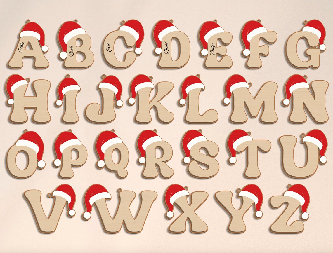 Santa Hat Alphabet Ornament SVG Bundle: Christmas Laser Cut Files ...