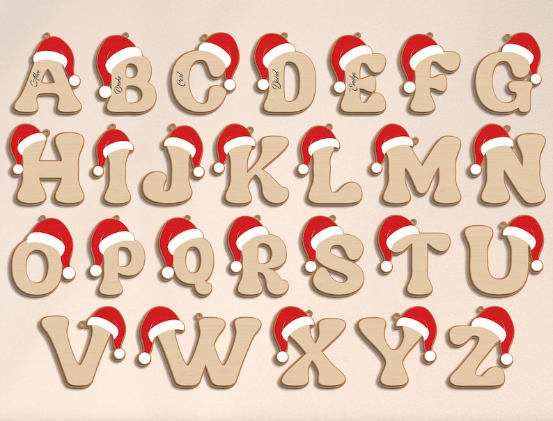Santa Hat Alphabet Ornament SVG Bundle: Christmas Laser Cut Files ...