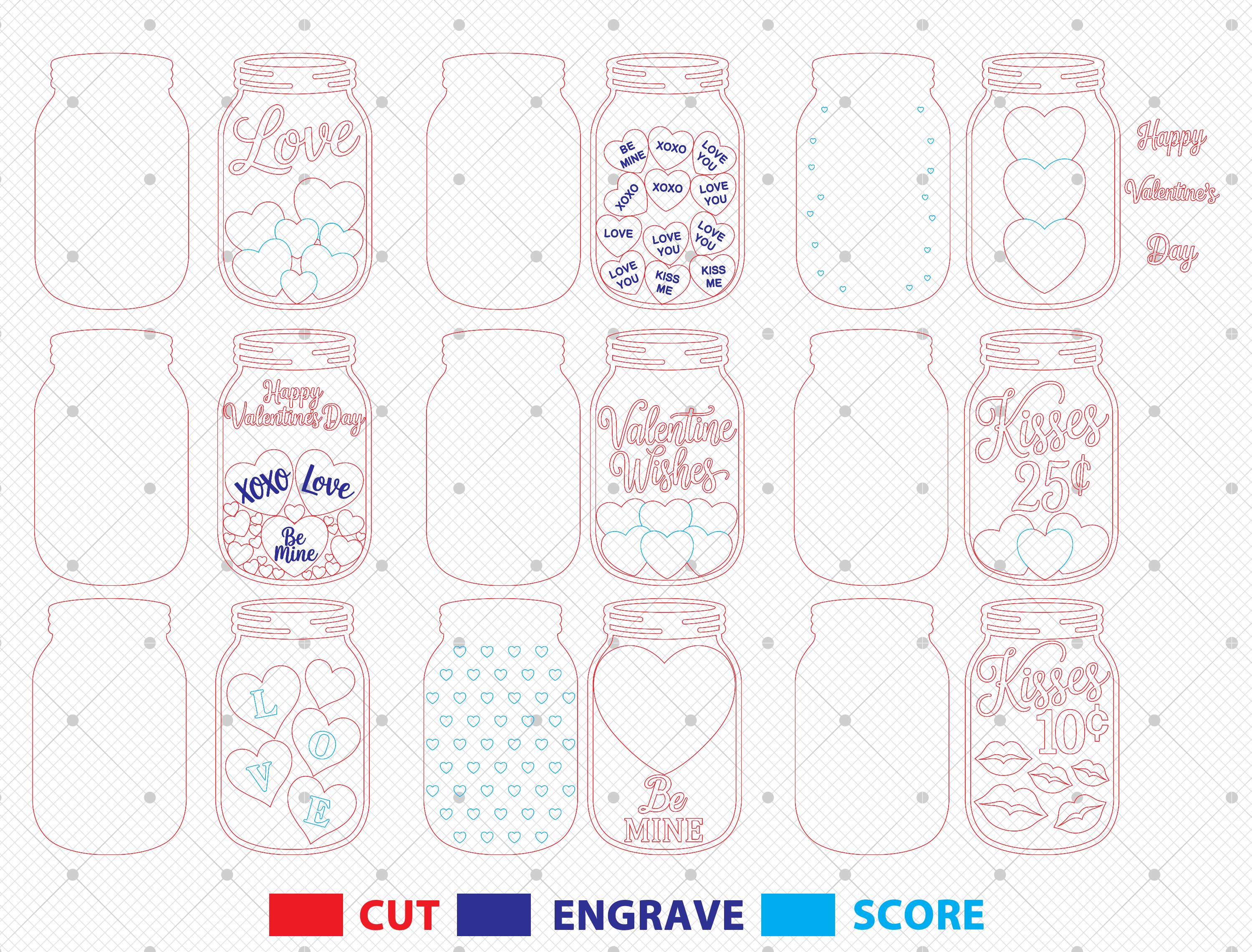 Valentine Mason Jar SVG Bundle, Heart Jar Door Hanger SVG, Love Mason ...