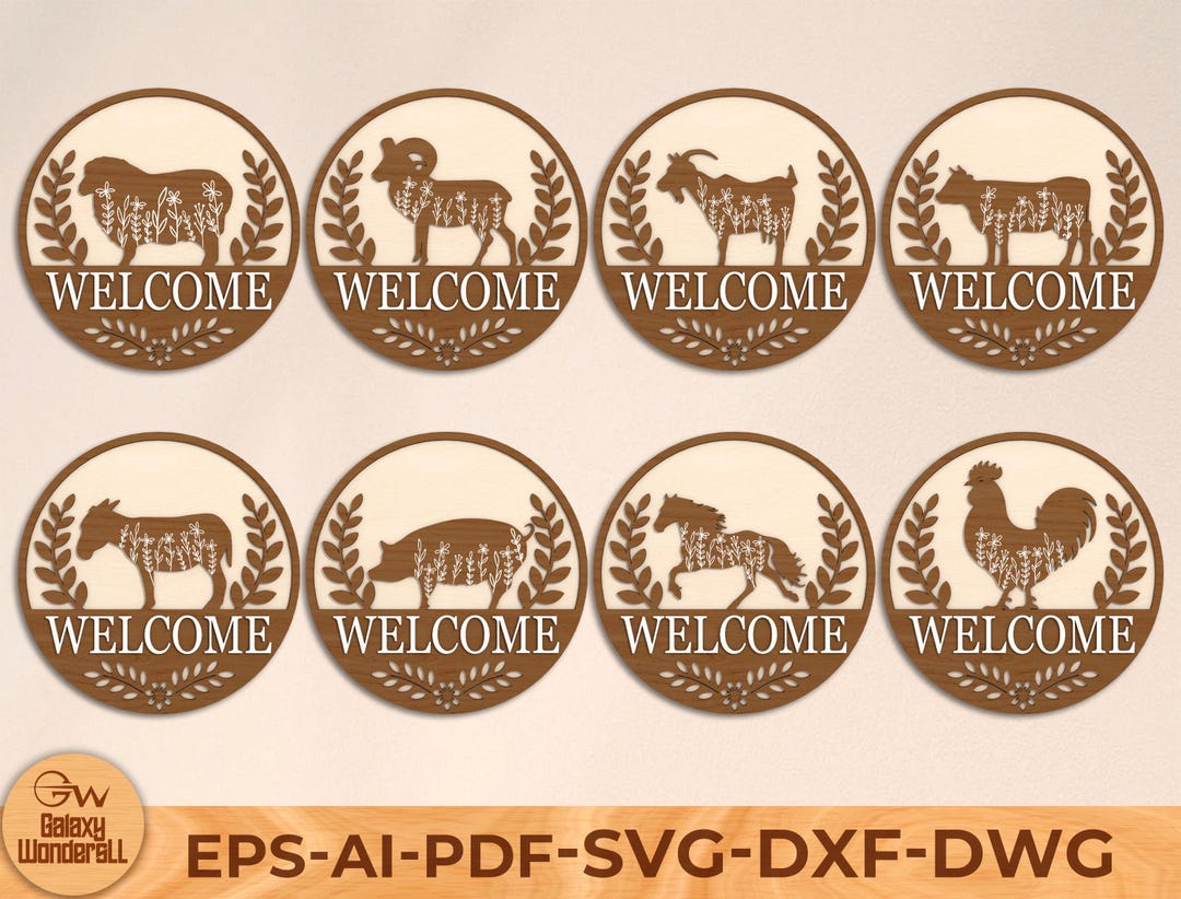 Farm Animal Welcome Sign SVG Bundle: Laser Cut Files (digital Download ...