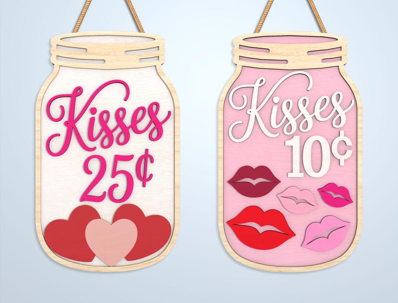 Valentine Mason Jar SVG Bundle, Heart Jar Door Hanger SVG, Love Mason ...