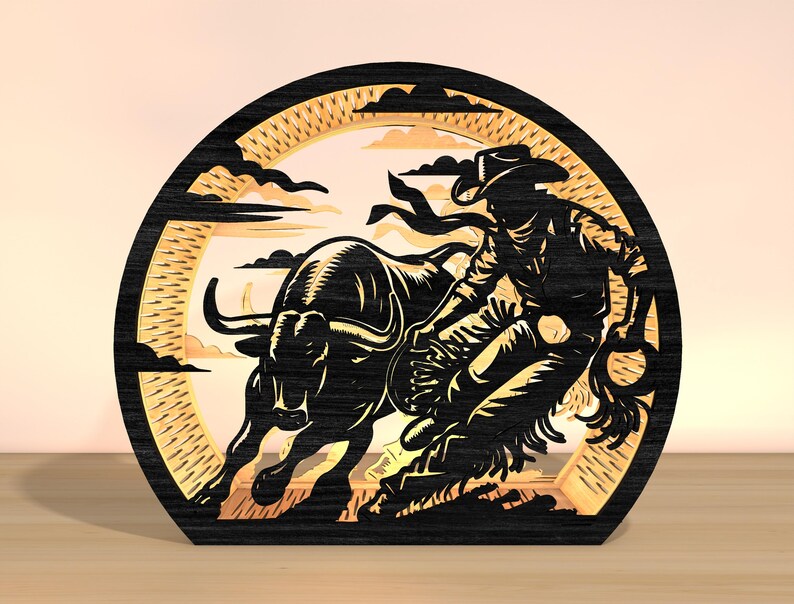 Western Cowboy Lantern SVG: Layered Light Box, Horse & Desert Scene ...