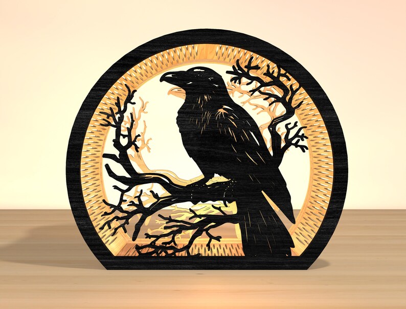 Raven Lantern Laser Cut File: Gothic Halloween Decor SVG, Light Box for ...
