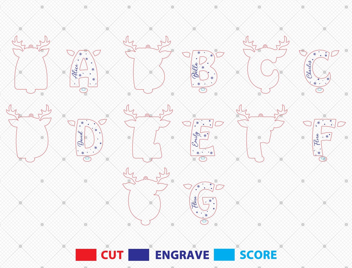 Reindeer Initial Ornament SVG: Custom Laser Cut File (digital Download ...