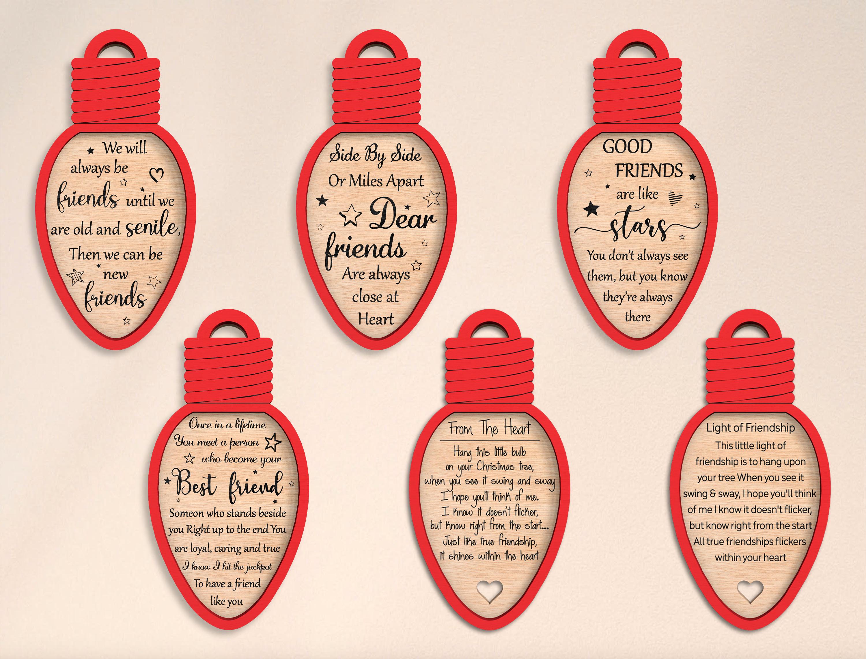 Friendship Quote Christmas Ornament SVG Bundle: Light Bulb Laser Cut ...