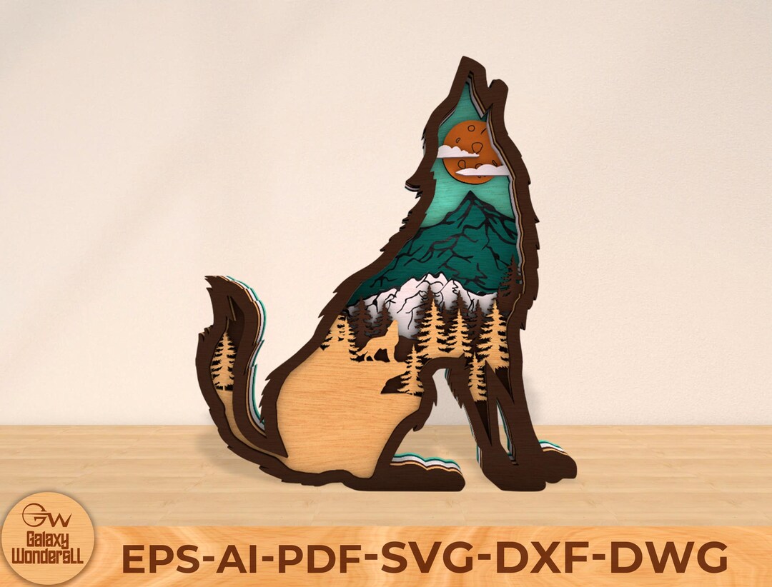Wooden Wolf 3D Layered Art, Animal Multilayer Home Decor, Wolf Art ...