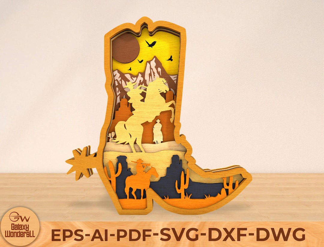 3D Multilayer Cowboy Boots SVG, Laser Cut Files, Layer Art Piece for ...