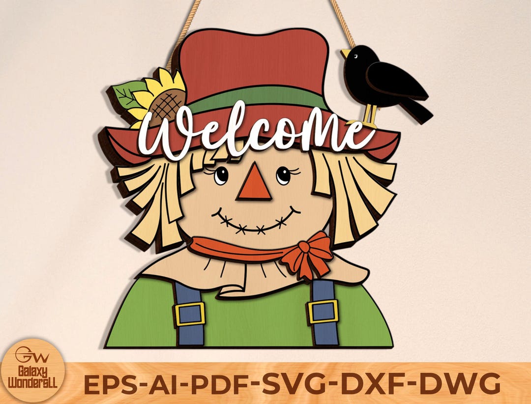Scarecrow Welcome Sign SVG: Fall Door Hanger Laser Cut File - Etsy