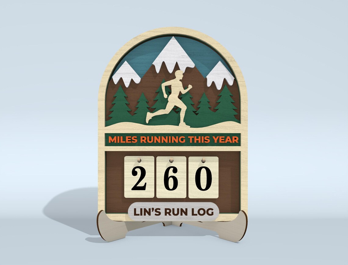 Running Miles Tracker Wood Sign SVG, Fitness Goal Counter Laser Cut ...