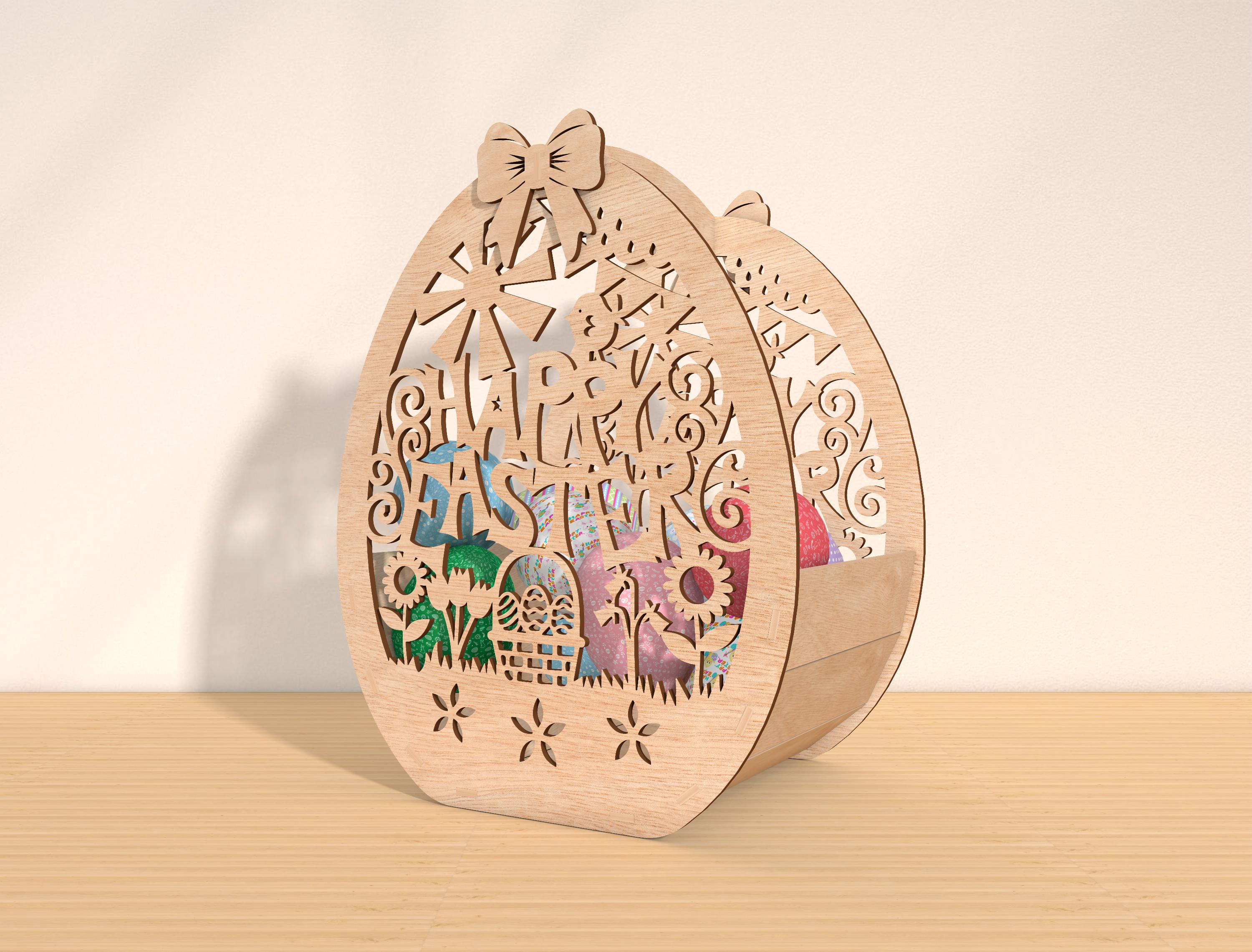 Easter Basket Laser Cut File, Easter Gift Basket Laser SVG, Happy ...