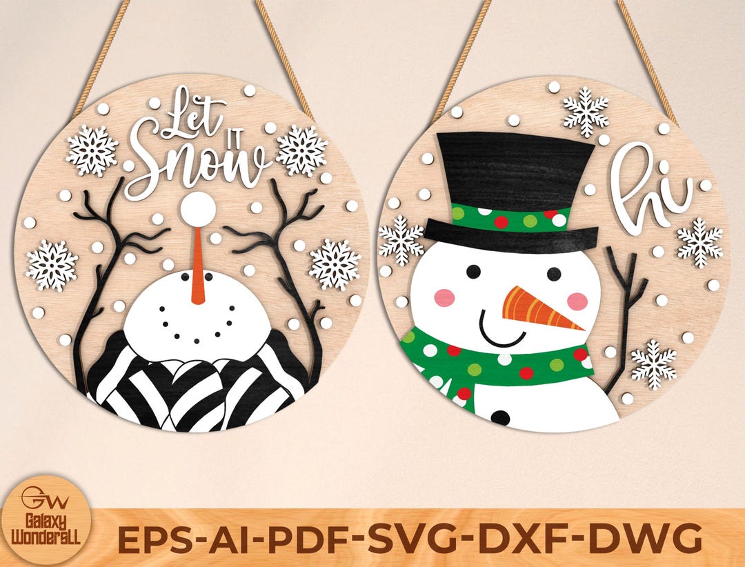 Snowman Round Sign SVG: Laser Cut File for Winter Decor - Etsy