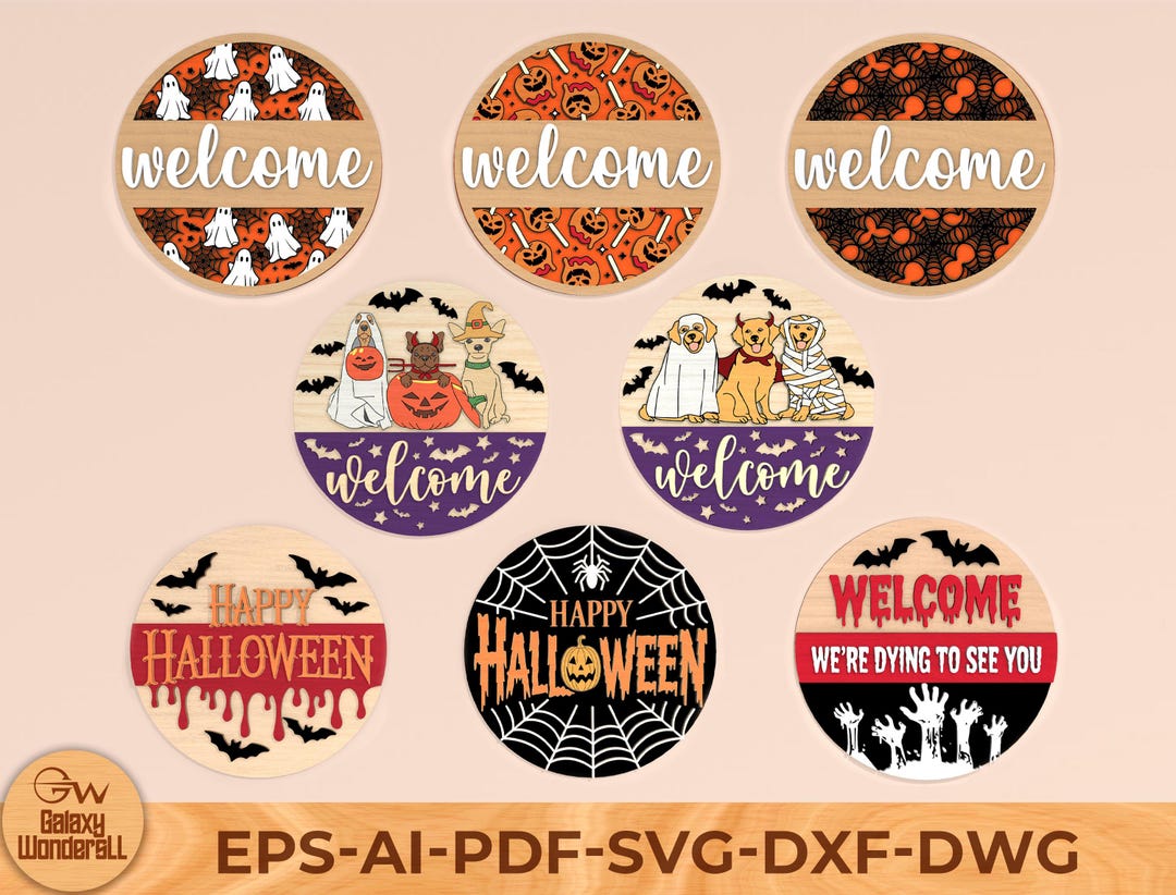 Halloween Door Sign SVG Bundle: Ghost, Witch, Spooky Laser Cut Files - Etsy