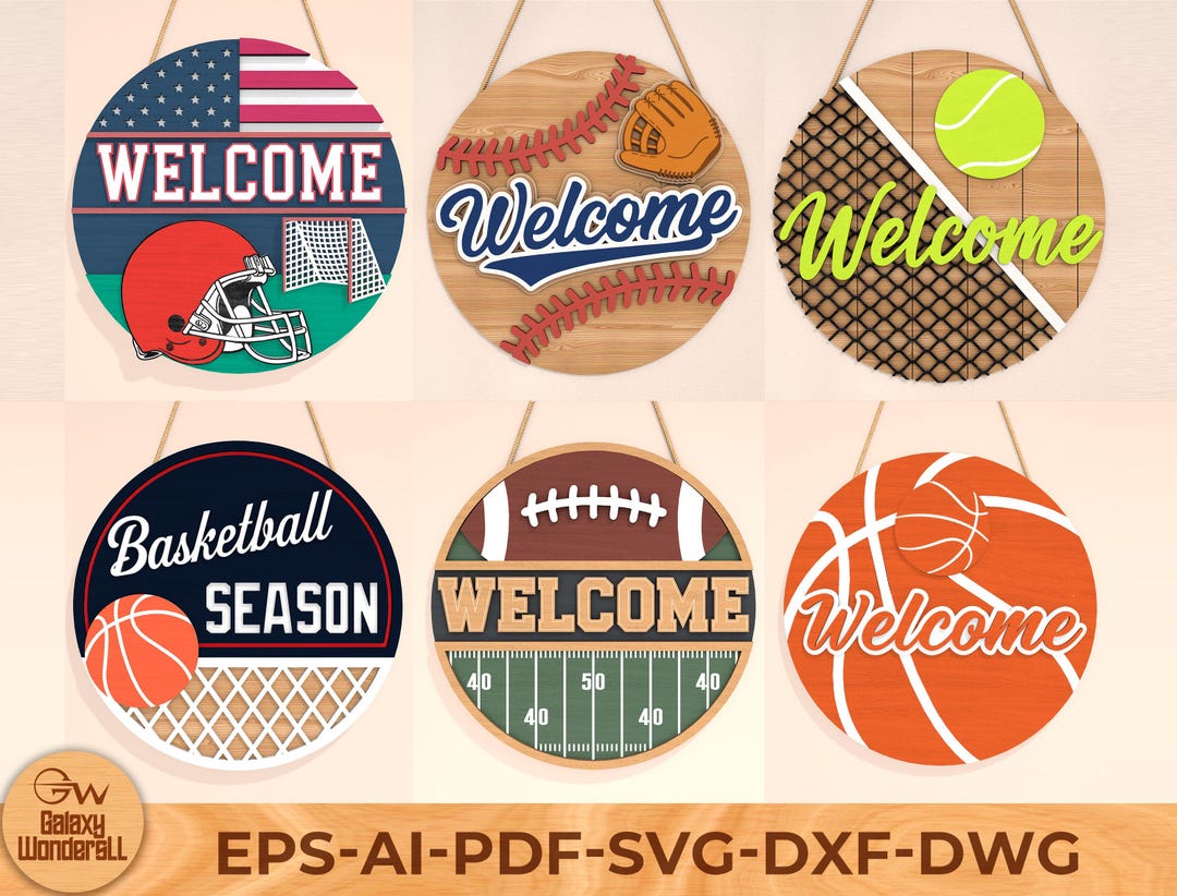 Sports Welcome Sign Bundle: Round Door Hanger Laser Cut File (digital ...