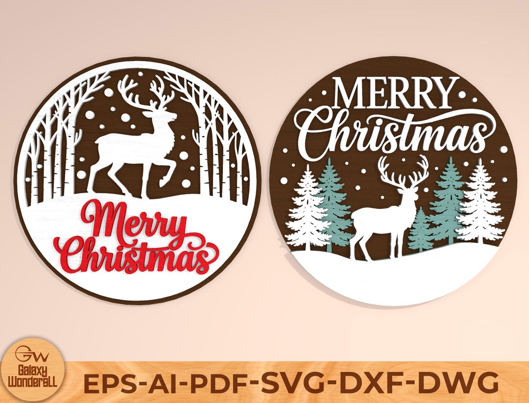Merry Christmas Reindeer SVG: Winter Forest Laser Cut File (digital ...