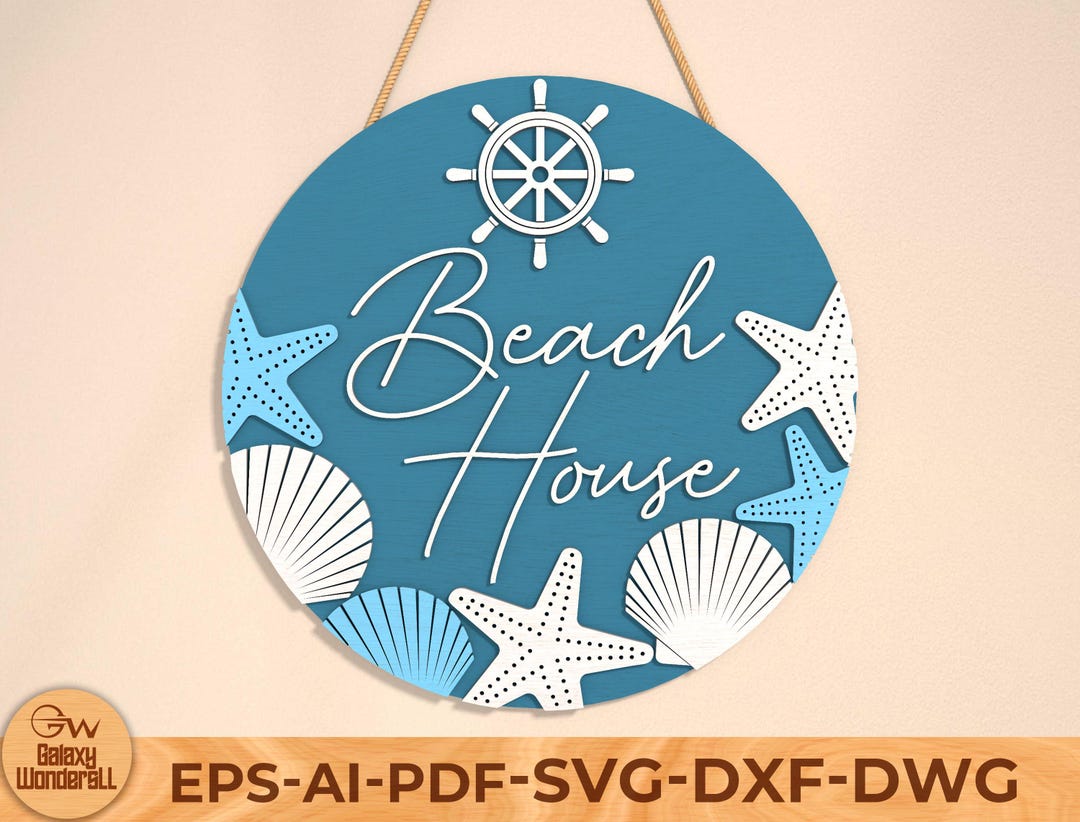 Beach House Shoreline Sign Svg, Round Door Hanger Svg, Beach House ...