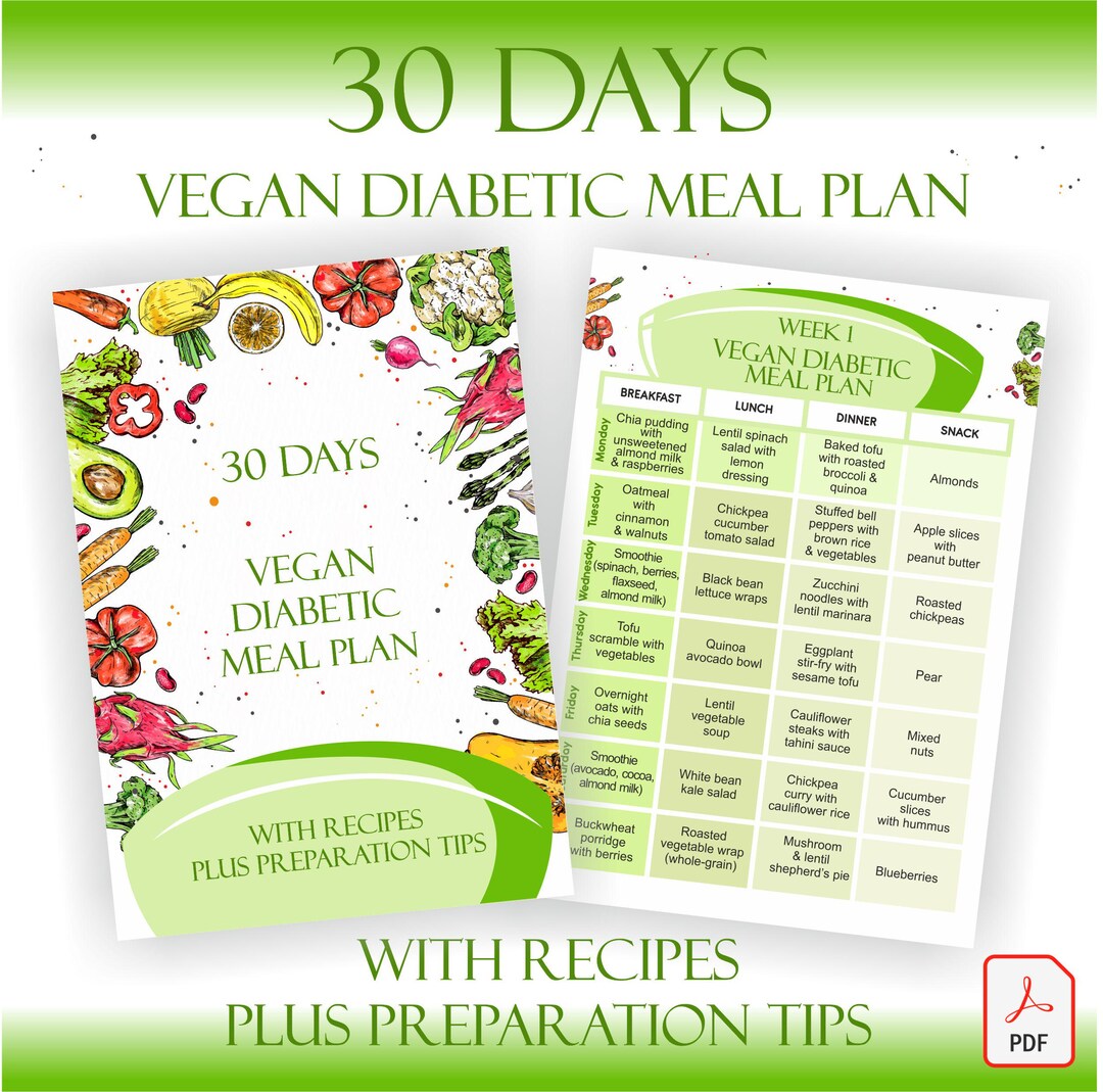 30-day Vegan Diabetic Meal Plan PDF | Plant-based Recipes & Tips | Low ...
