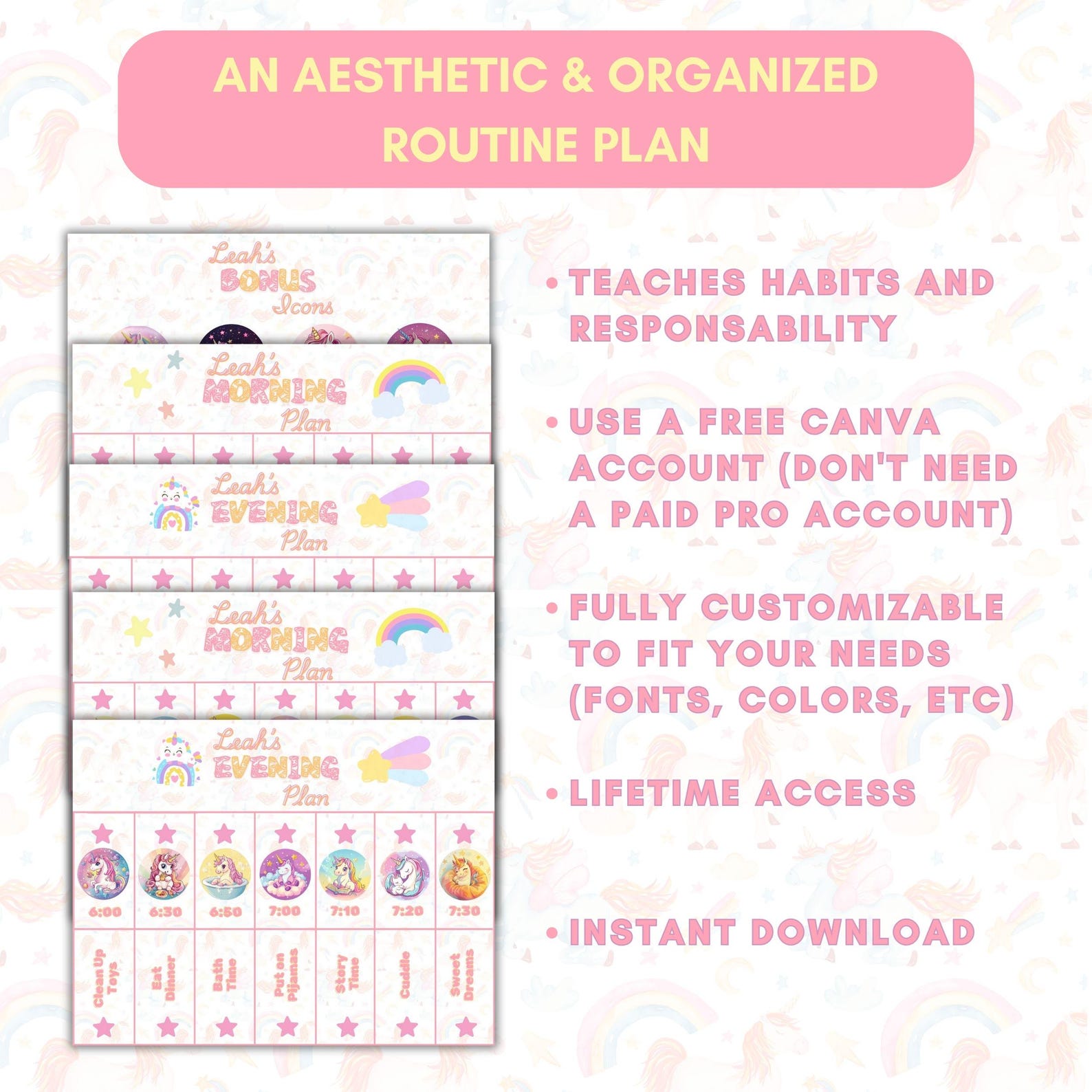 Unicorn Morning & Evening Routine Flip Chart - Kids Editable Printable ...