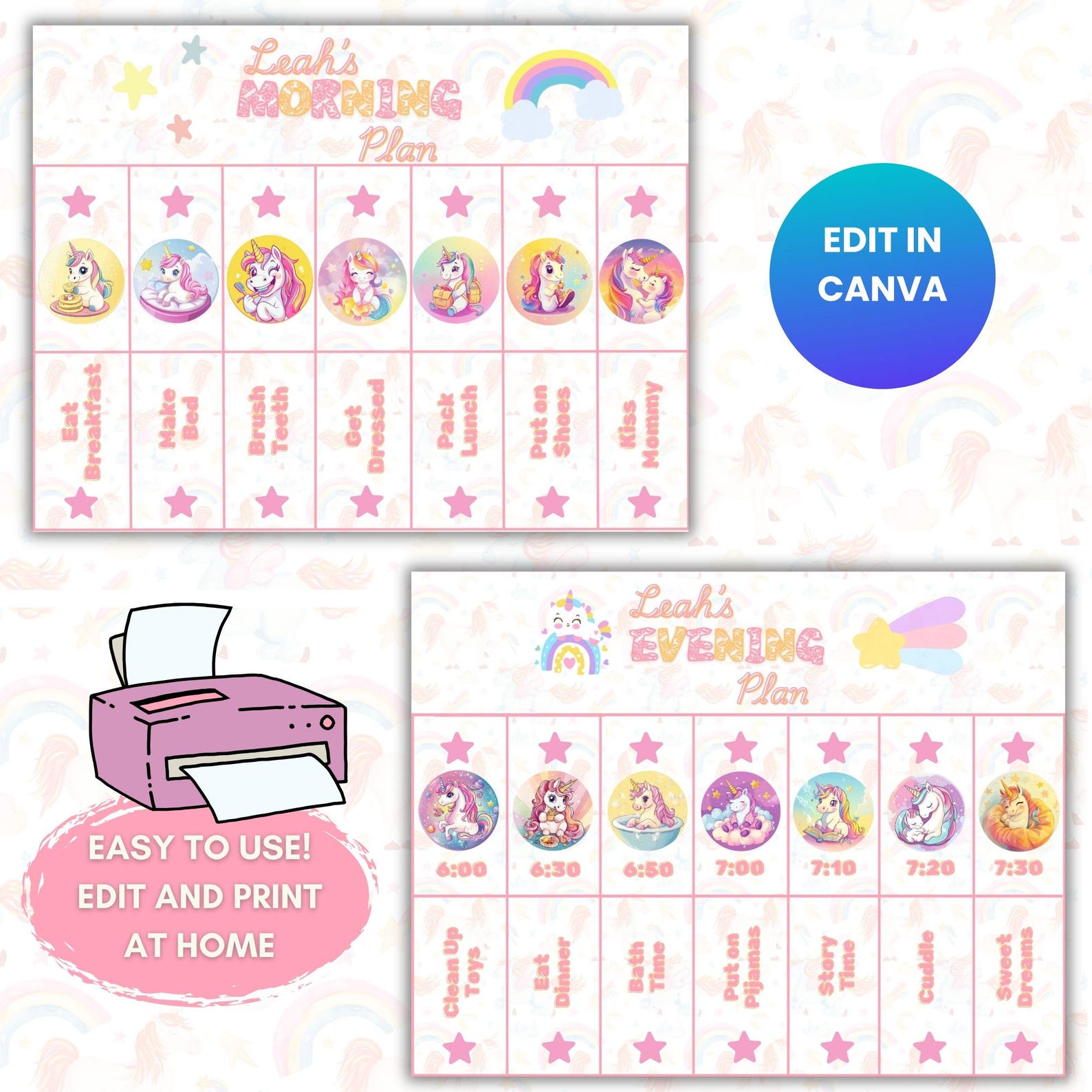 Unicorn Morning & Evening Routine Flip Chart - Kids Editable Printable ...