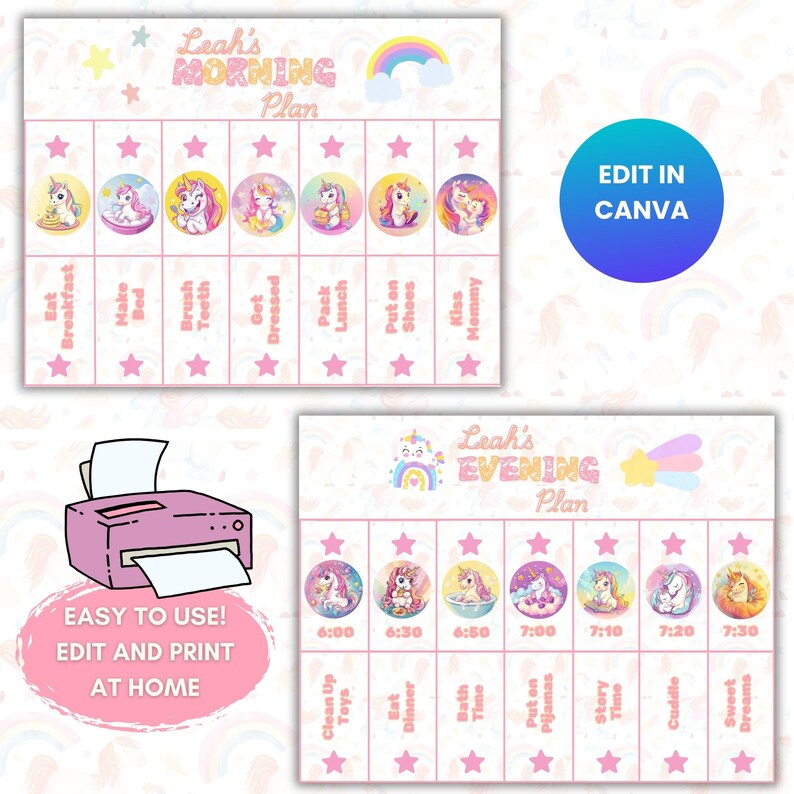 Unicorn Morning & Evening Routine Flip Chart - Kids Editable Printable ...