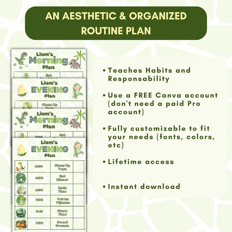 Dinosaur Morning & Evening Routine Chart - Kids Editable Printable ...