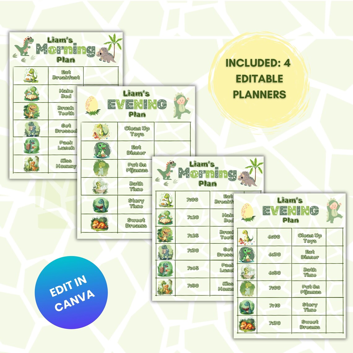 Dinosaur Morning & Evening Routine Chart - Kids Editable Printable ...