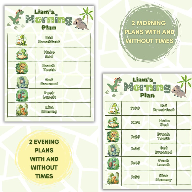 Dinosaur Morning & Evening Routine Chart - Kids Editable Printable ...