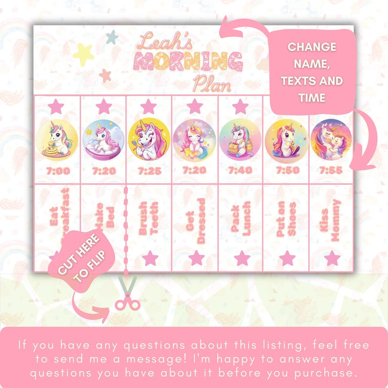 Unicorn Morning & Evening Routine Flip Chart - Kids Editable Printable ...