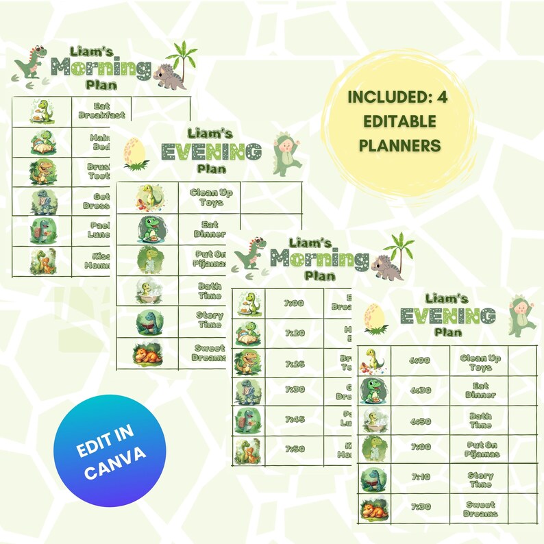 Dinosaur Morning & Evening Routine Chart - Kids Editable Printable ...