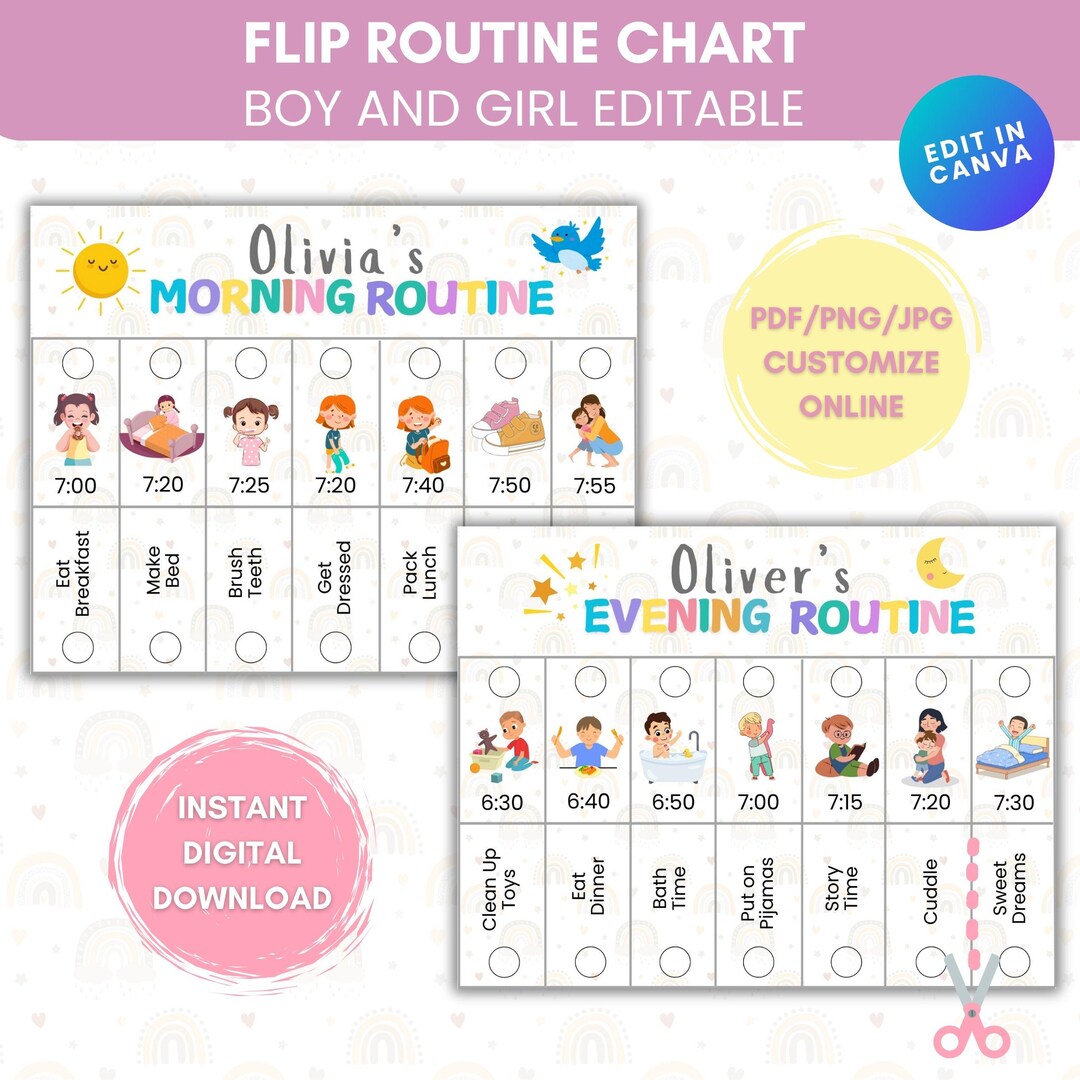 Morning & Evening Routine Flip Chart - Kids Editable Printable Routine ...