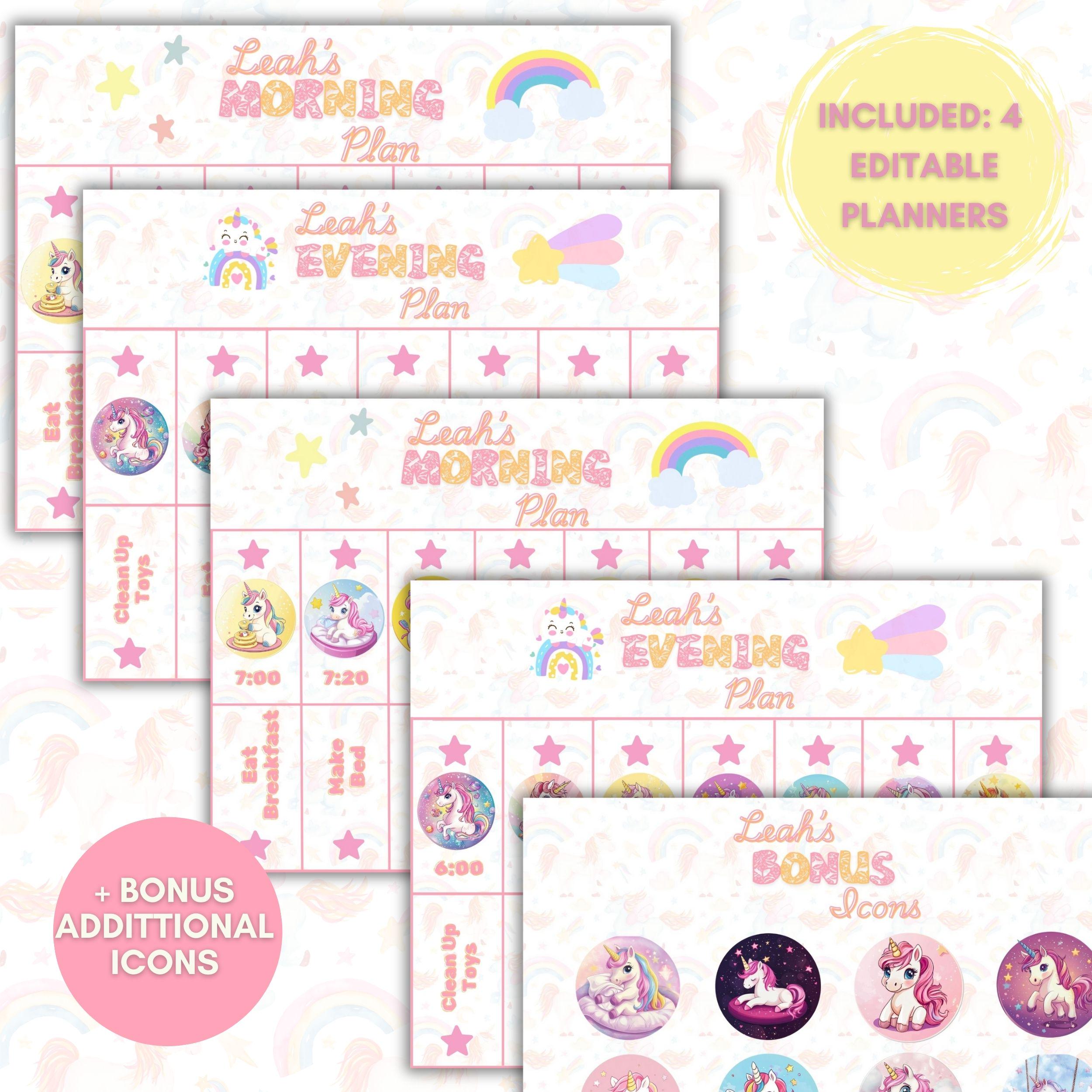 Unicorn Morning & Evening Routine Flip Chart - Kids Editable Printable ...