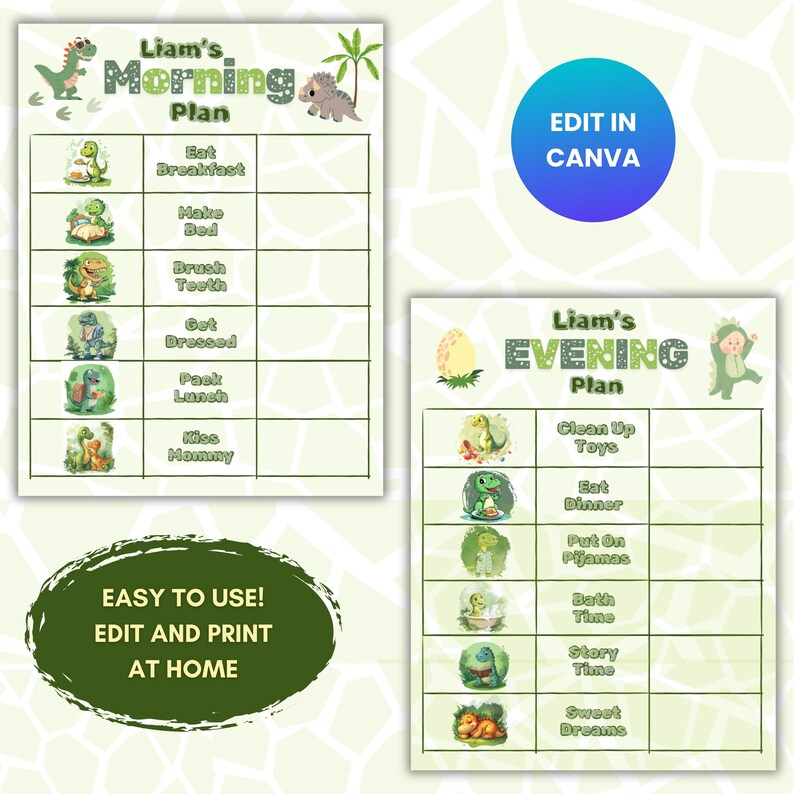 Dinosaur Morning & Evening Routine Chart - Kids Editable Printable ...