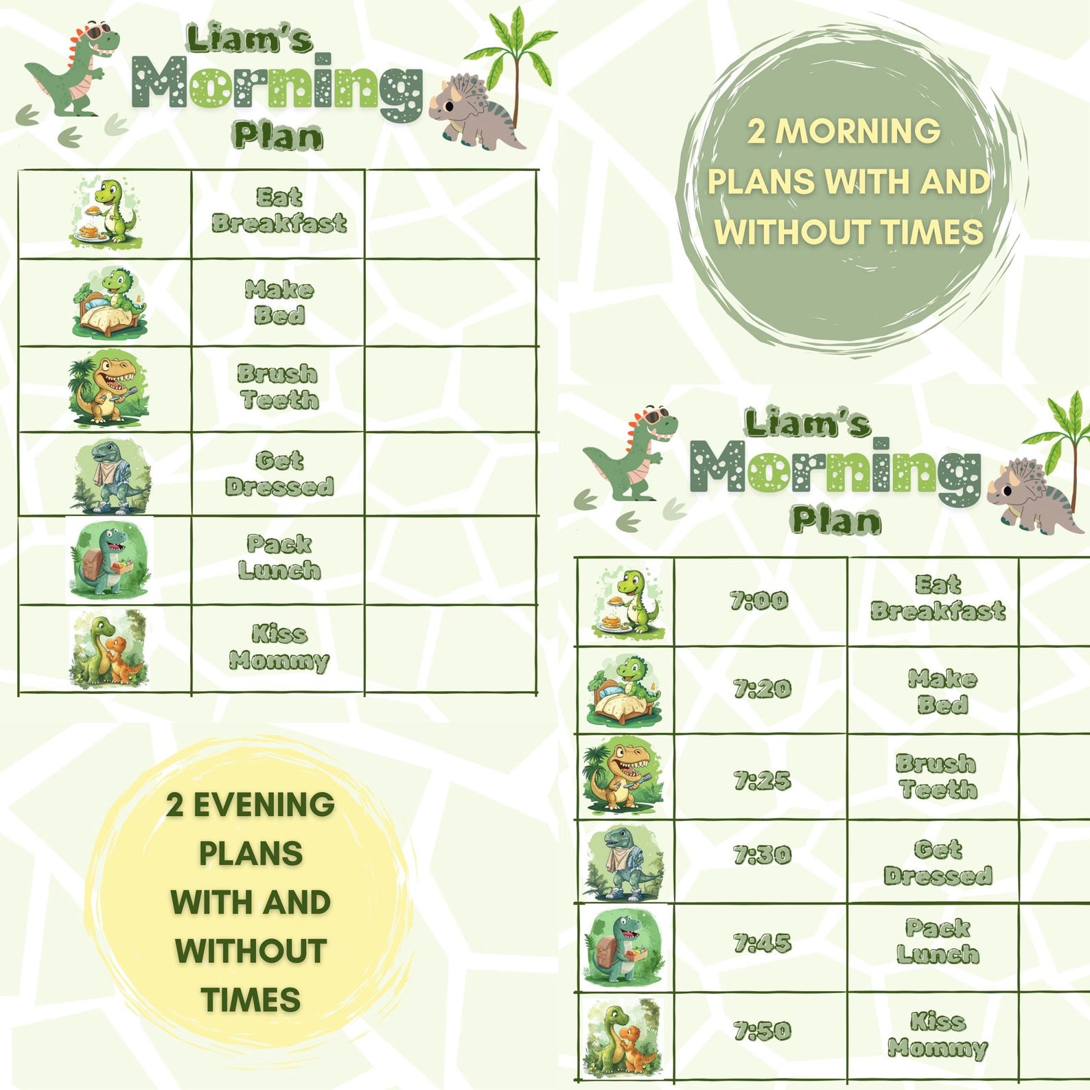 Dinosaur Morning & Evening Routine Chart - Kids Editable Printable ...