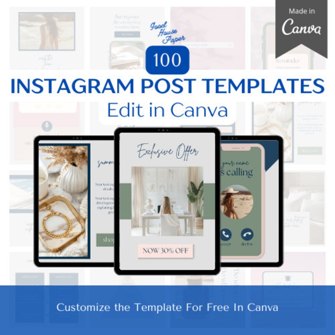 100 Instagram Post Canva Templates, Canva Templates Bundle, Social ...