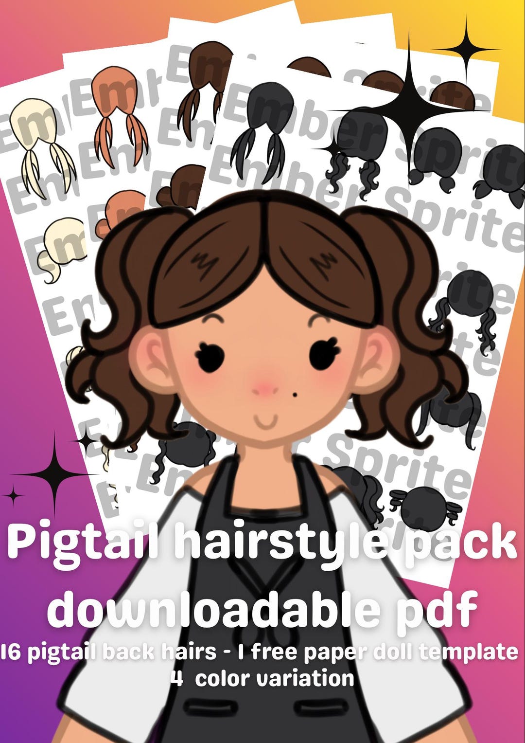 Hairstyle Pack (pigtails) Paper Doll Template Downloadable Printable ...