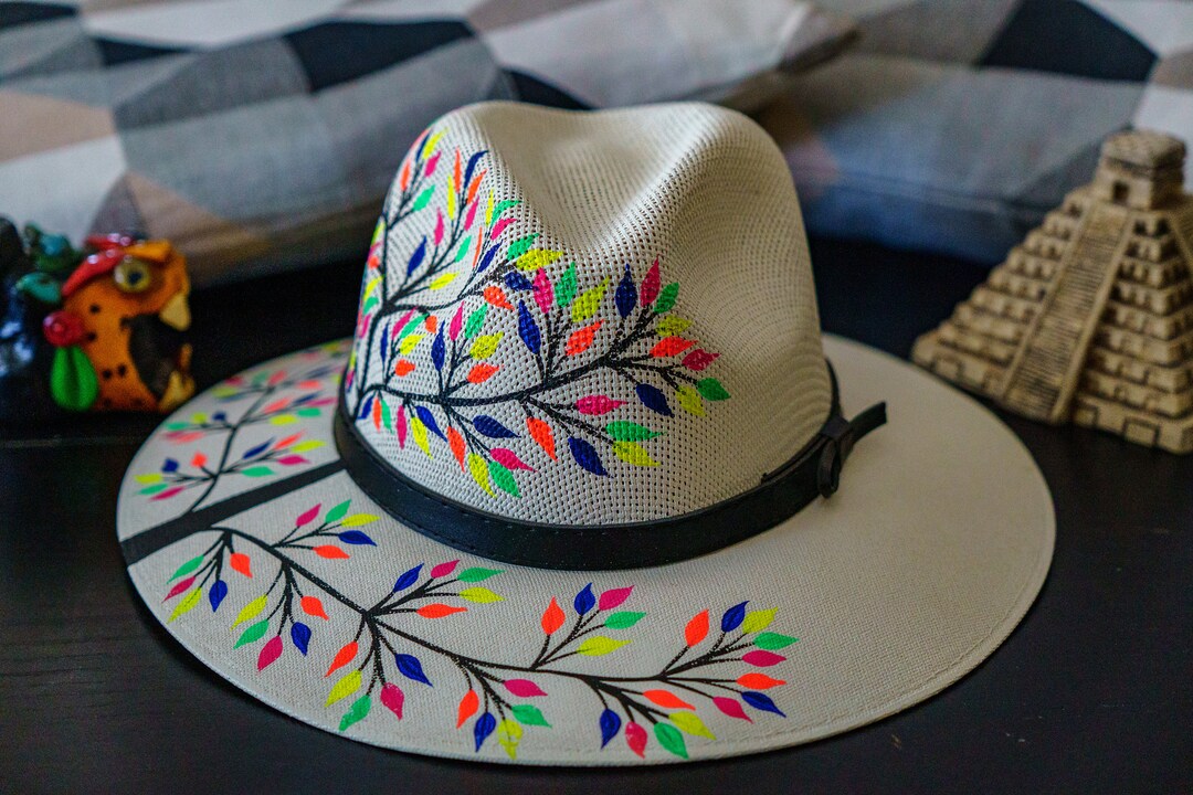 Mexican Palm Hat, Painted Mexican Sunhat, Hand Painted Colorful Hat ...