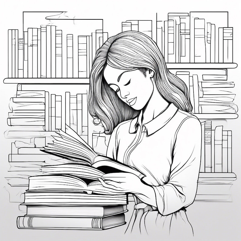 Book Bliss Coloring Pages Set - Etsy