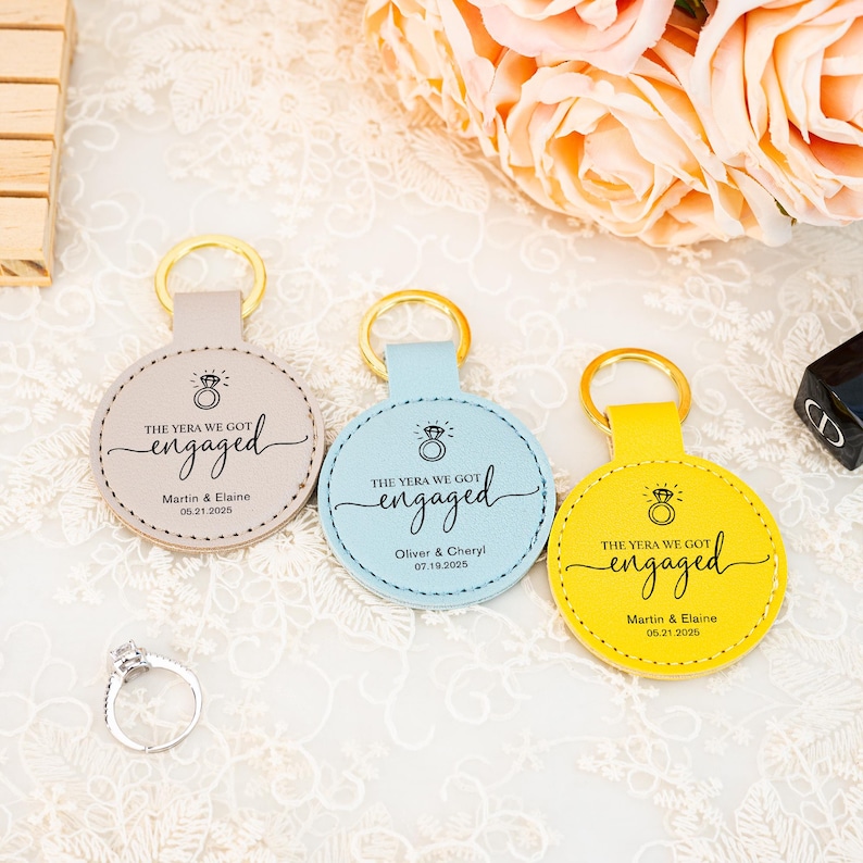 Personalized Leather Round Keyring, Couples Gift Pair of Keyrings ...