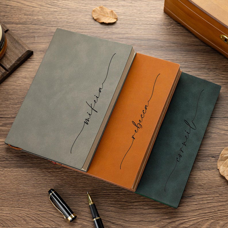 Personalized Name Notebook, Laser Engraved Leather Notebook, Vegan ...