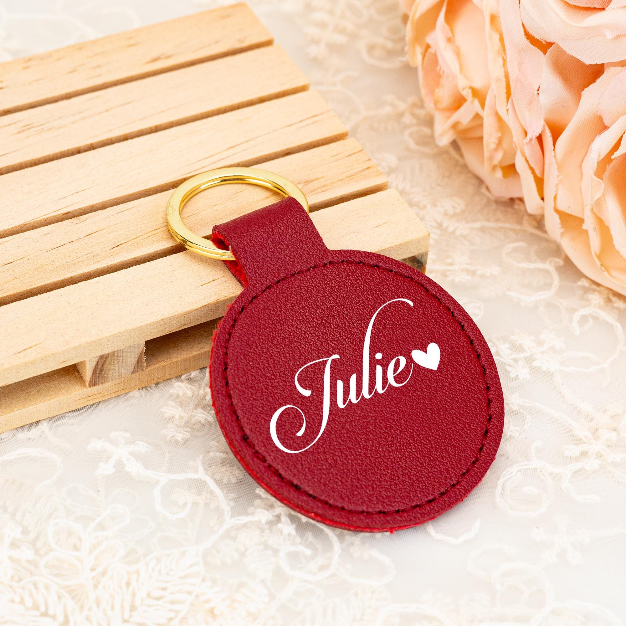 Personalized Round Leather Keychain, Initial Name Keychain, Bag Tags ...