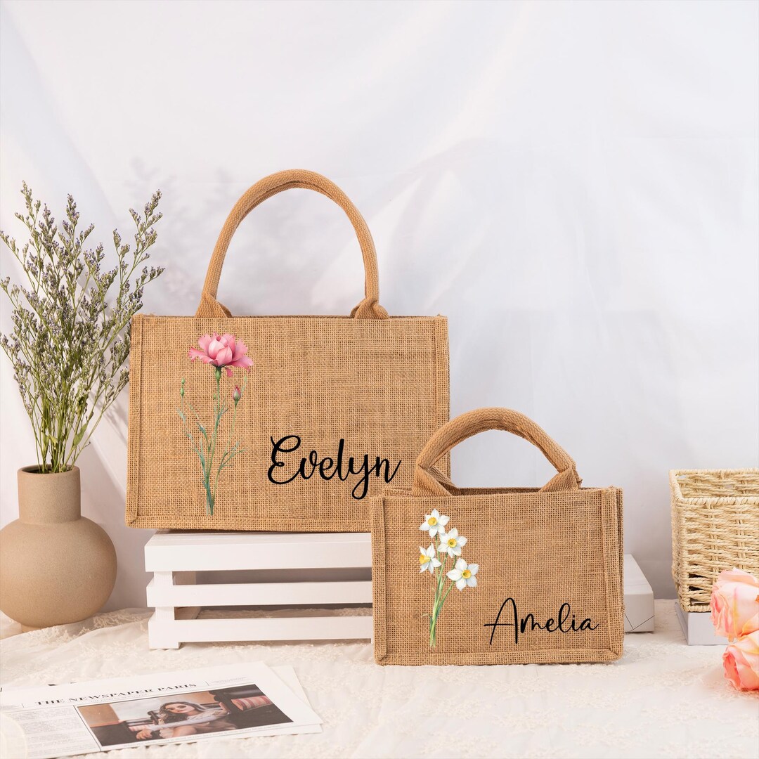 Personalized Burlap Tote Bag,custom Monogram Tote Bag,custom Birth ...