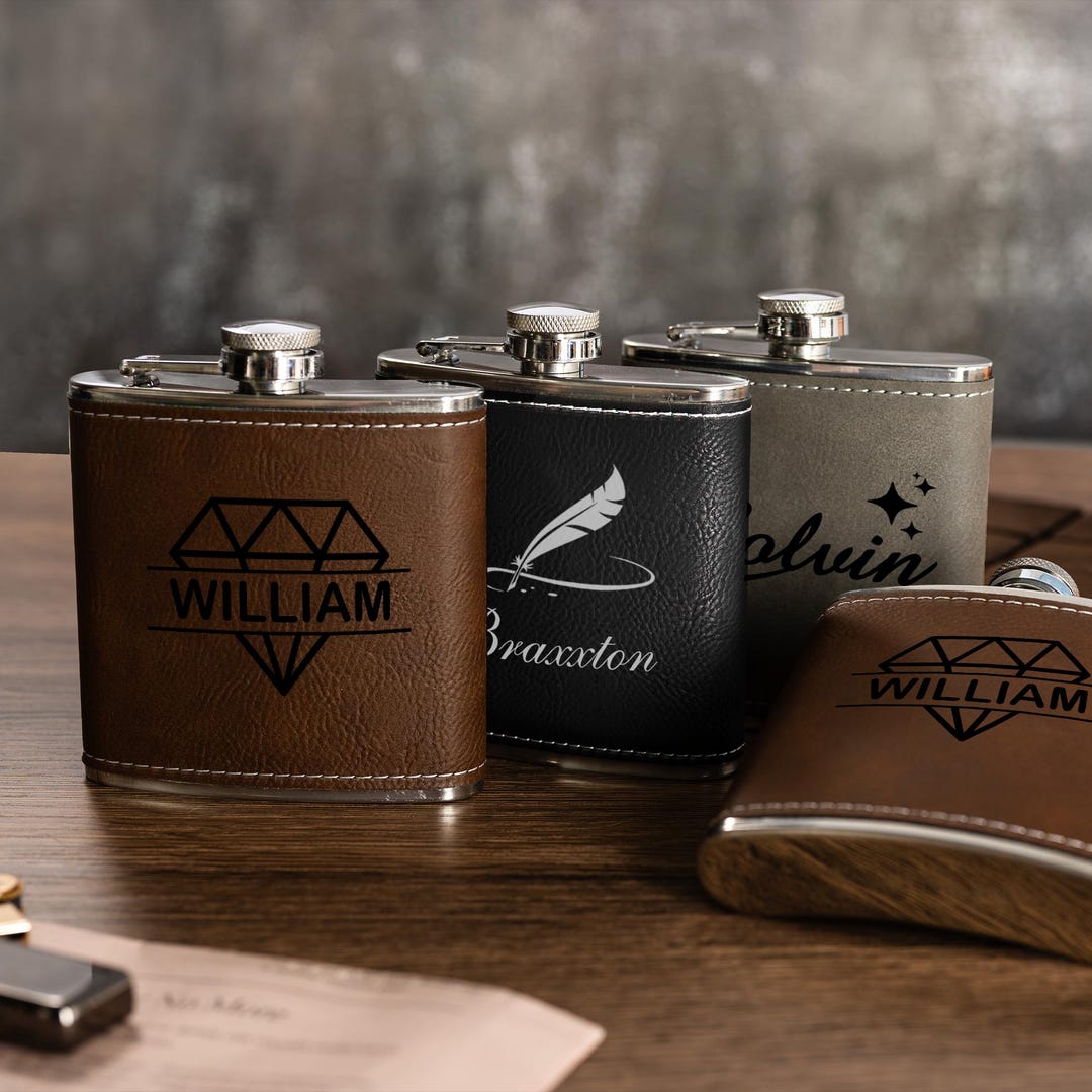 Personalized Leather Hip Flask, Custom Name Flask, Unique Groomsmen ...