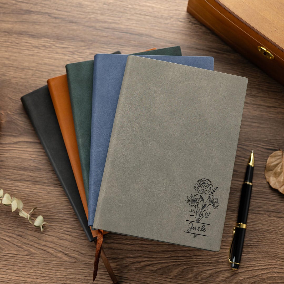 Personalized Engraved Notebook A5, Birth Flower Name Notebook, Laser ...