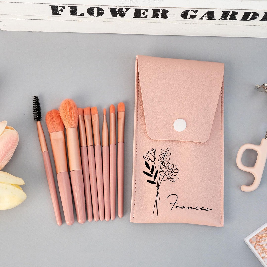 Personalized Birth Flower Makeup Brushes Set,travel Makeup Pouch Brush ...