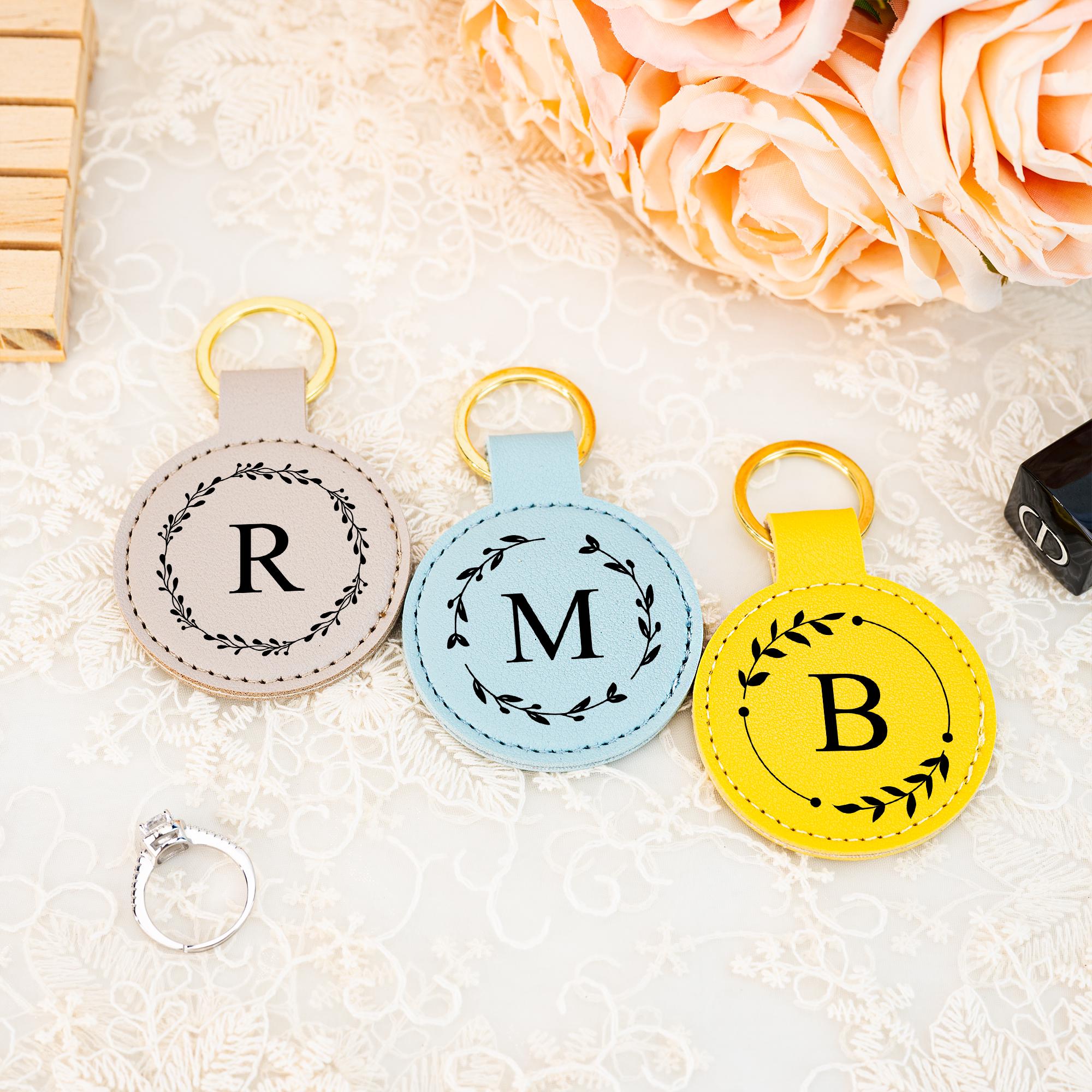 Custom Leather Circle Keychain,personalized Monogrammed Full Grain ...