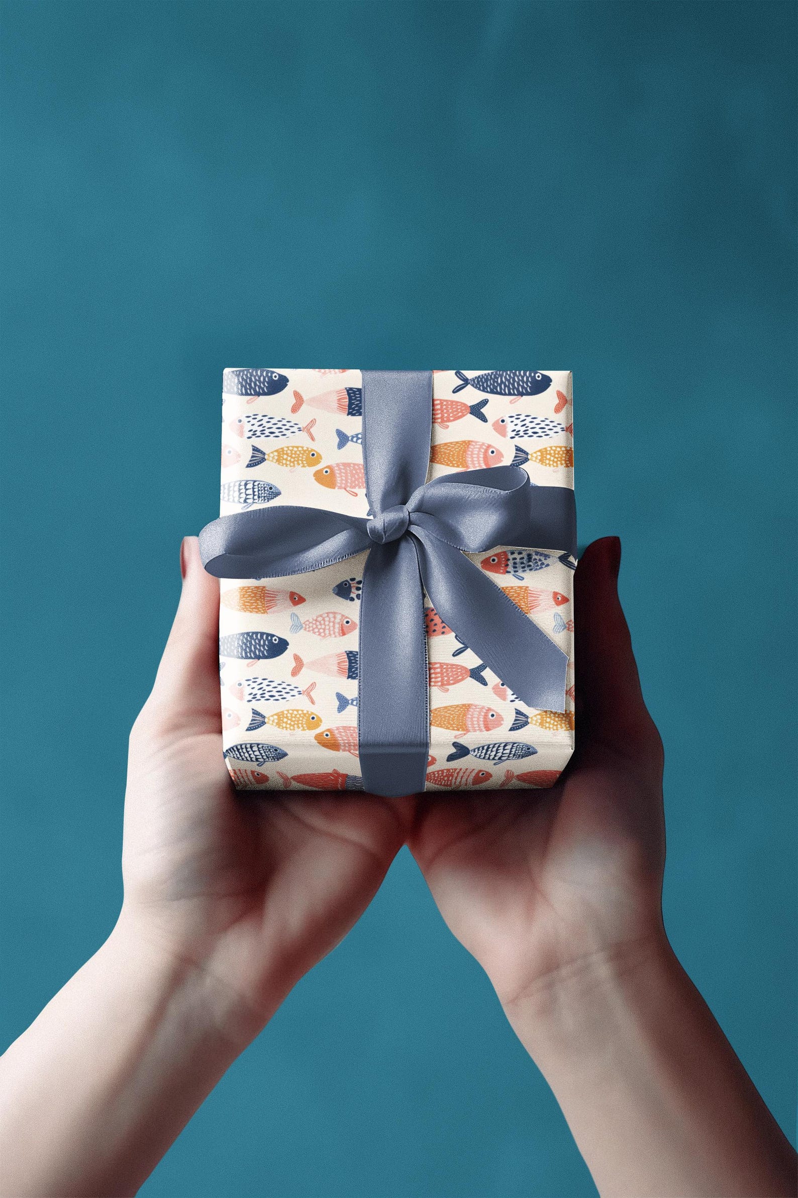 Modern Fish Print Coastal Aesthetic Wrapping Paper Roll, Birthday ...