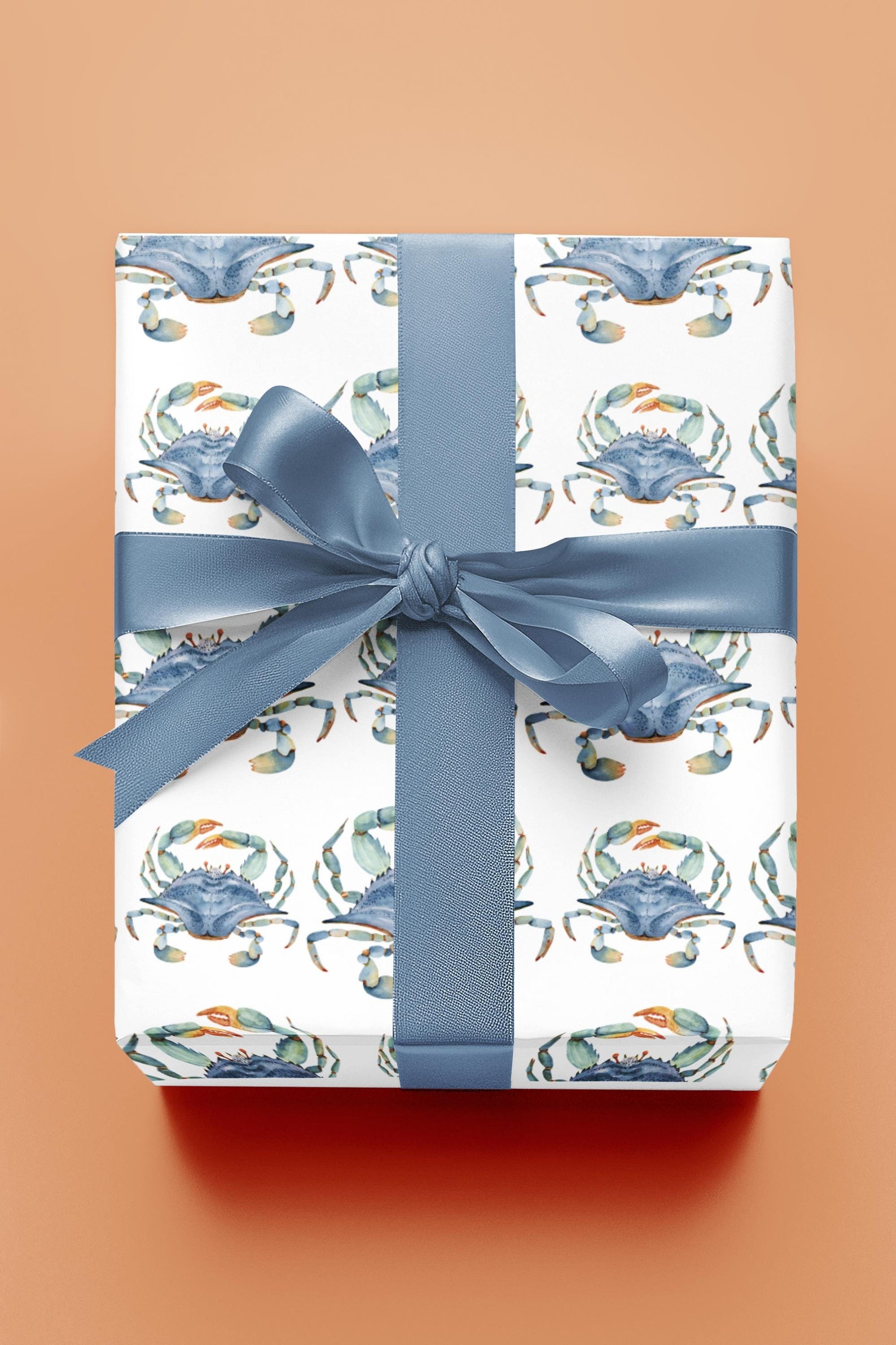Blue Crab Wrapping Paper Roll, Chic Coastal Aesthetic Wrapping Paper ...